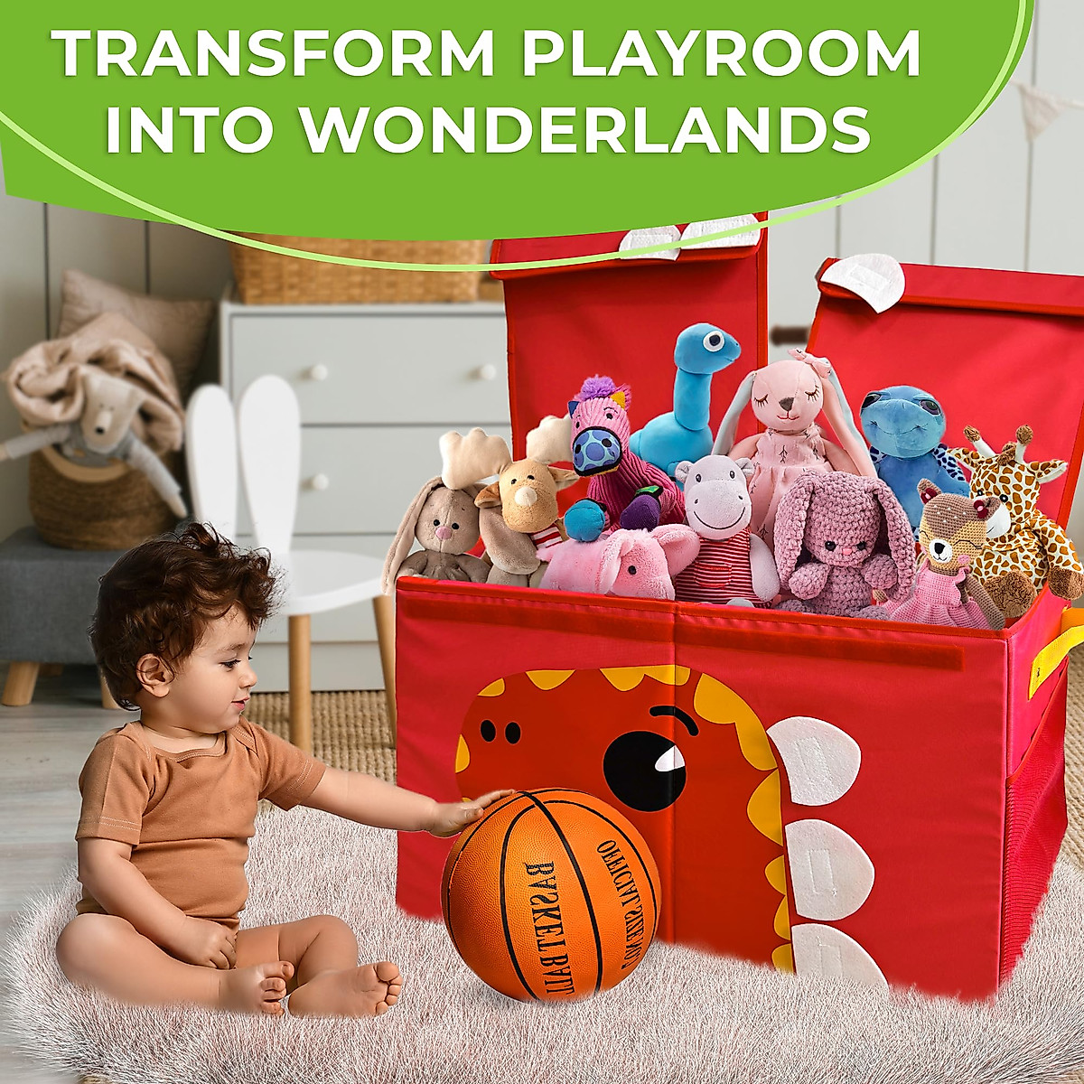 QUOKKA Toy Chest Storage Boxes for Boys and Girls Large Unicorn & Large Dino - Fabric Foldable Bin for Playroom