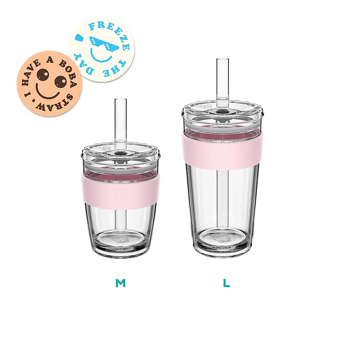 KeepCup Cold Cup - Longplay Double wall Glass Ice Coffee Tumbler with Lid and Straw - 16oz (454ml) - Chalk