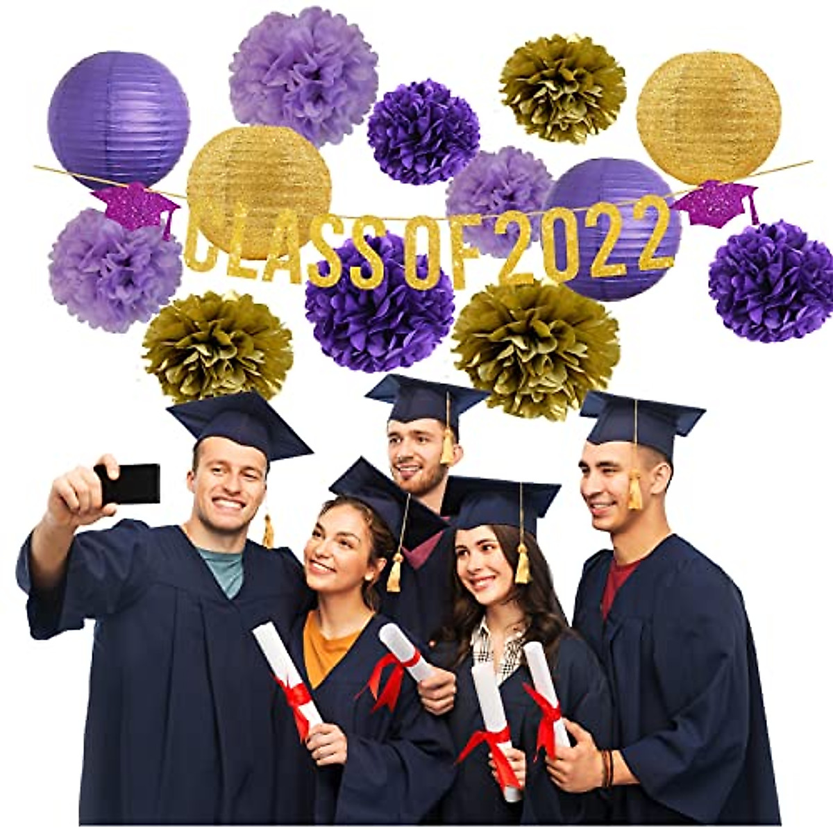 Graduation Decorations 2022 Purple Gold/Class of 2022 Graduation Banners,Graduation Party Decorations