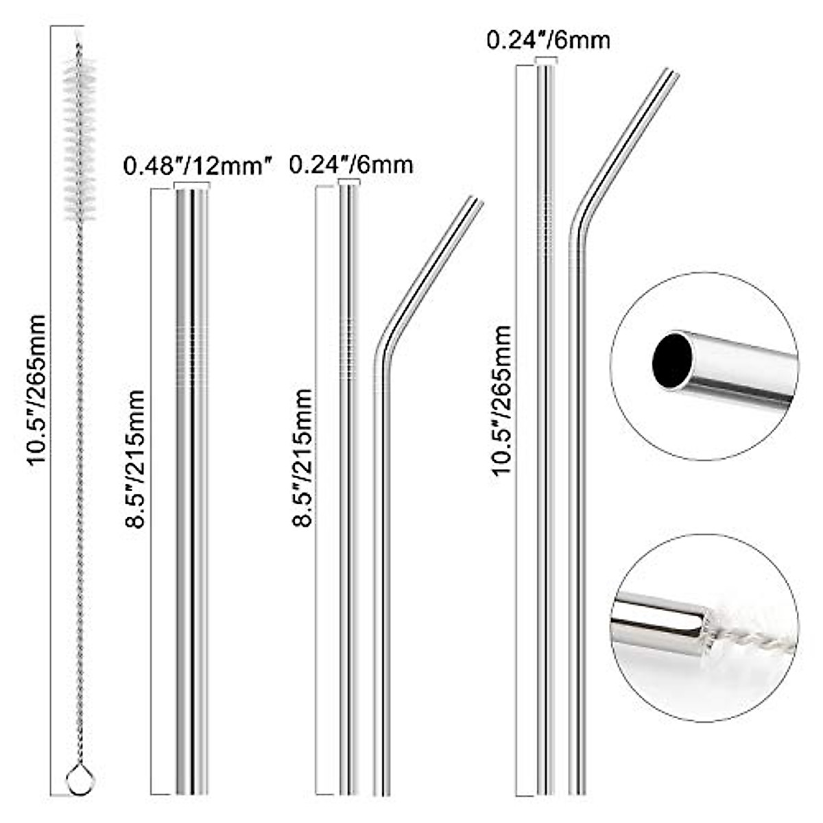 Hypermotion Stainless Steel Straw, Food Grade Reusable Metal Drinking Straw Set with 2 Cleaning Brushes and Carry Pouch for Smoothie, Milkshake, Cocktail and Hot Drinks