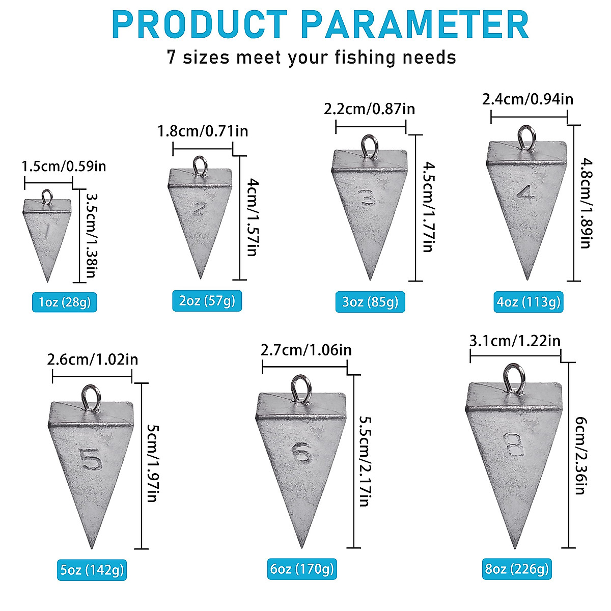 Pyramid Sinker Fishing Weights Surf Fishing Sinkers Saltwater Fishing Weights Fishing Gear Tackle 1oz-8oz (4pcs 8oz)