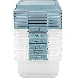 Hefty HI-RISE Stackable Storage Bins - Under Bed Storage Containers with Lids, Shoe Organizer, Plastic Storage Bins, Clear Shoe Boxes with XL Lid-Locking Latches, Durable Double Rim - 18qt (8 Pack)