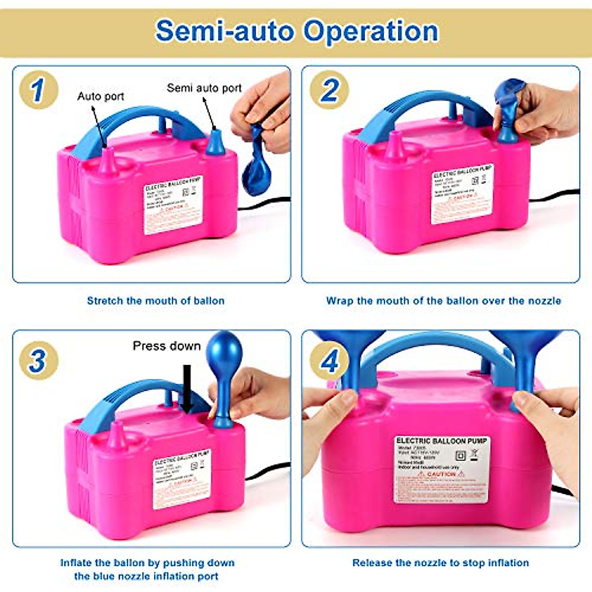 Gresus Electric Balloon Pump,110V 600W Portable Dual Nozzle Quick-Fill Balloon Inflator/Blower for Party Decoration