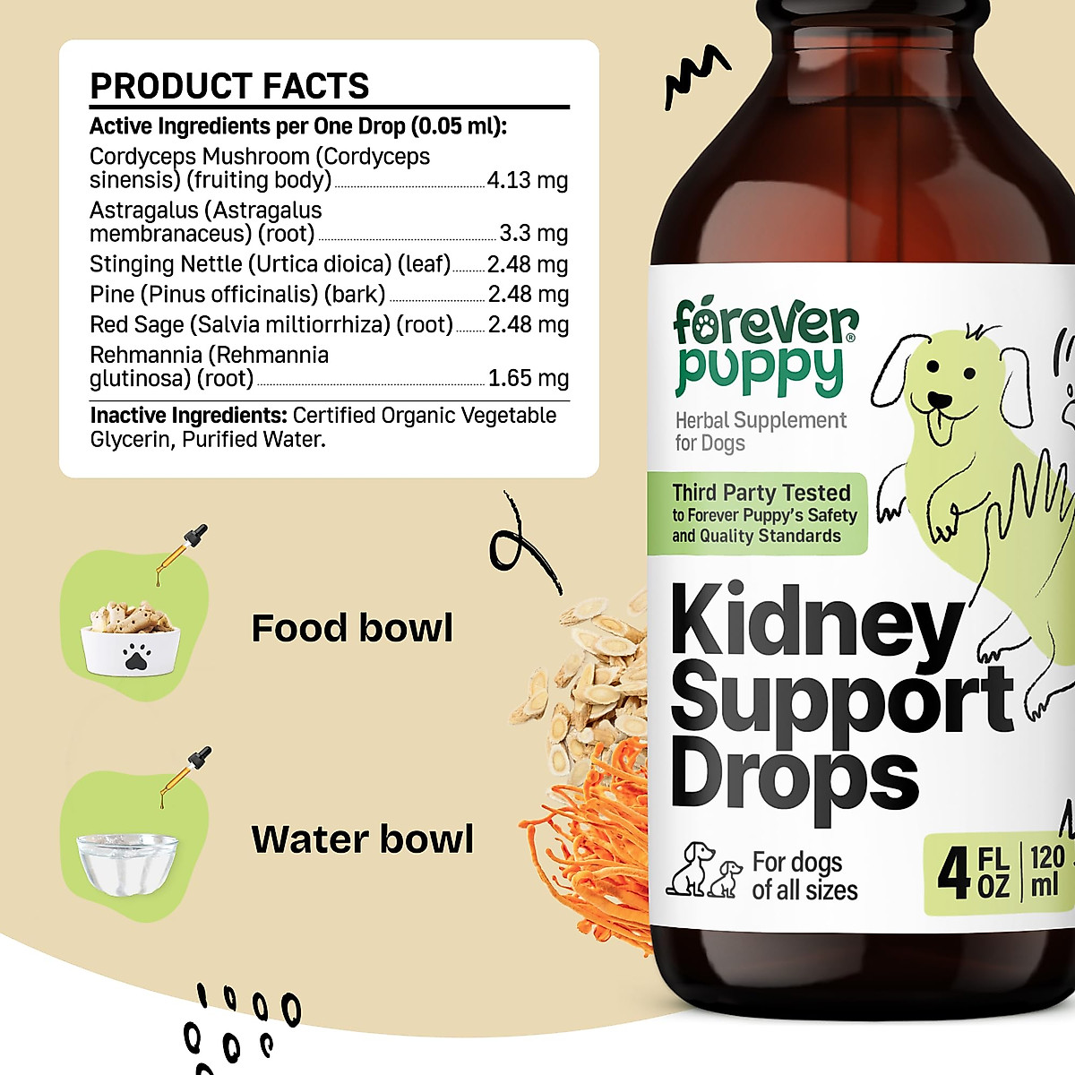 Kidney Support for Dogs - Kidney Health Drops w/Cordyceps Mushroom & Stinging Nettle Leaf - Liquid Alternative to Kidney Dog Treats - Natural Dog Food Supplements for Kidney Care - 4 oz