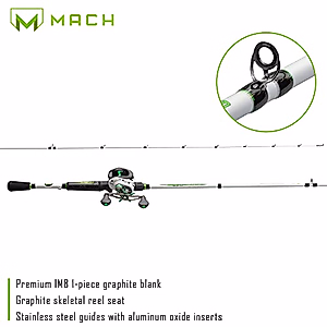 Lew's Mach 1 SLP Baitcast Reel and Fishing Rod Combo, 7-Foot 2-Inch 1-Piece Graphite Rod Blank with Split Grip EVA Handle, One-Piece Graphite Frame, Right-Hand Retrieve, Silver/Green