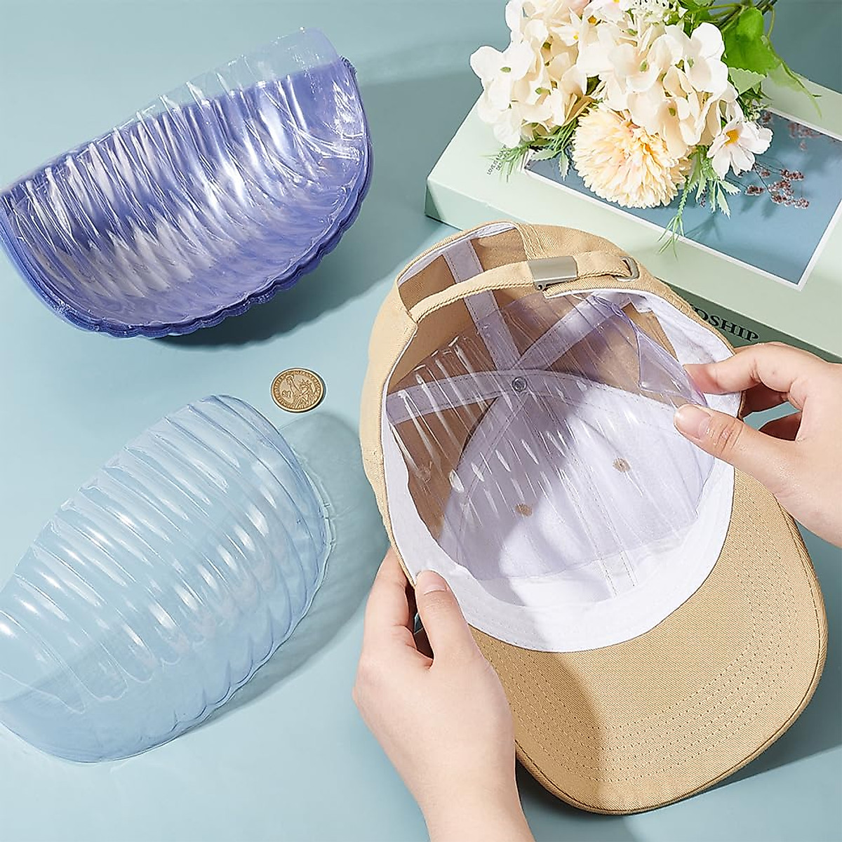 FINGERINSPIRE 24pcs Hat Support Pad Holder Clear Plastic Cap Insert Shaper Baseball Hat Support Holder Caps Inner Support Protector Half Hat Stay Hat Shaper for Baseball Cap Golf Hat Storage Supplies