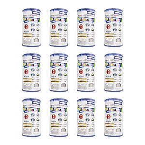 Intex Filter Cartridge Type A (59900E) - Replacement Type A and C For Easy Set Pool Filters - 12 Pack