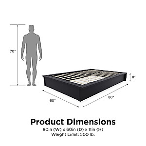 DHP Maven Upholstered Platform Bed with 11 Inch Height for Raised Mattress Support, No Box Spring Needed, Queen, Black Faux Leather
