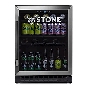 NewAir Stone Brewing 180 Can FlipShelf Beverage and Beer Refrigerator, 24” Built-In or Freestanding Wine Cooler with Reversible Shelves, Perfect for Bar, Gamer Room, or Office
