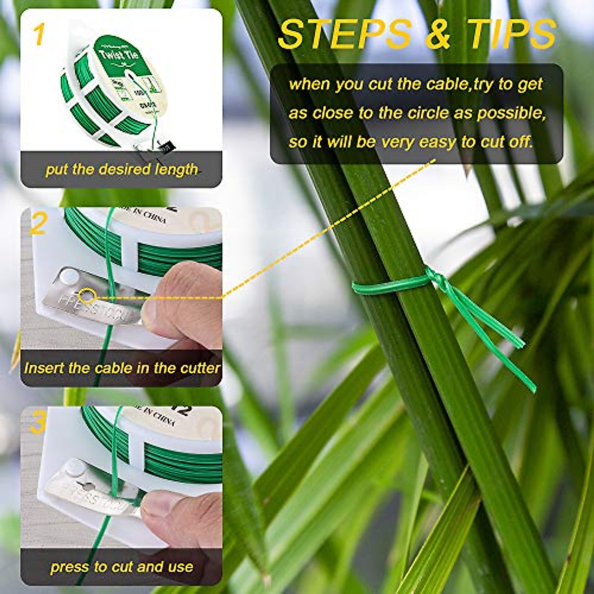 Praaest Twist Tie, 328 Feet (100m), Green Coated Garden Plant Ties with Cutter for Garden Plant Support, Multifunctional Wire Twine for Organizing Home, Office, Gardening, Vines, Flowers (1 Pack)