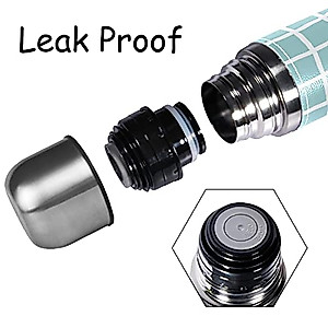 Turquoise Grid Plaid Pattern Stainless Steel Water Bottle Leak-Proof, Double Walled Vacuum Insulated Flask Thermos Cup Travel Mug 17 OZ