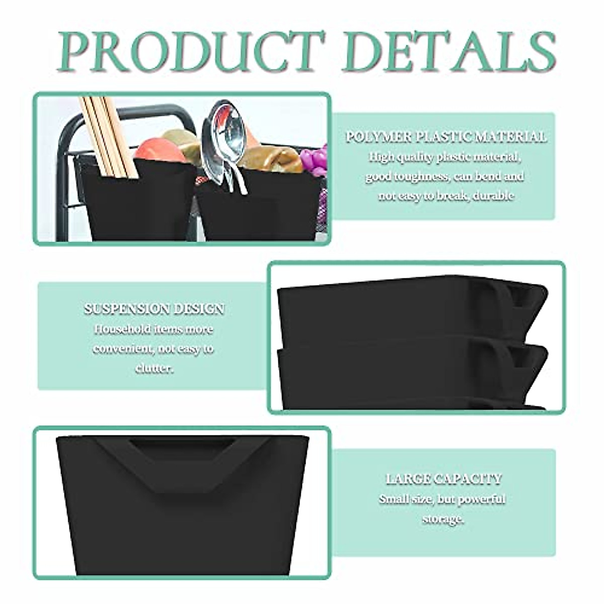 SMGSP 5 Pack Cart Hanging Cup Holder, Rolling Cart Accessories Utility cart Accessories Hanging Bins, Pencil Holder Hanging Trolley Basket, Planter Hanging Buckets for Home Kitchen (Black)