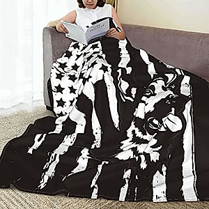 USA Flag Themed German Shepherd Dog Blanket Soft Cozy Throw Blankets Lightweight Flannel Blankets for Couch Bed Living Room for Adults and Kids Gifts All Season 50"X40"