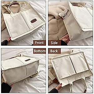 GOQUFOY Corduroy Tote Bag for Women with Zipper Pockets Beige Cross Body Purses Canvas Crossbody Work Satchel Handbags Cute Puffer Shoulder Bag School Hobo Travel Hand Bags Messenger Teen Girls Trendy