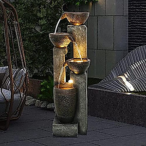 Handunmi Outdoor Garden Water Fountain-Indoor Polyresin Waterfall Floor-Standing Fountains with LED Lights for Garden, Patio, Deck, Porch, Yard Art Decor (40inch)