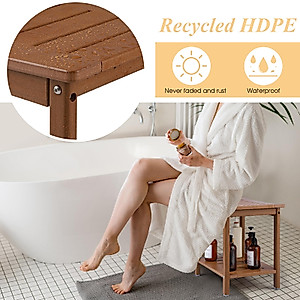 Apolimi HDPE Shower Bench, Shower Stool with Storage Shelf 2-Tier Spa Stool for Inside Shower,Water Resistant & Non-Slip Design Shower Seat (Teak L Size)