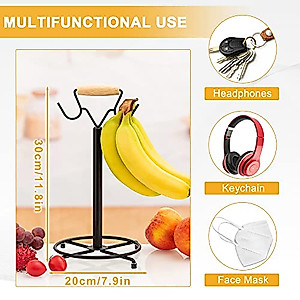 ETECHMART Banana Holder Stand，Modern Banana Hanger Tree with Double Hook Stable Fresh Fruit Grape Keeper For Kitchen Organizer Countertop Storage(Black)