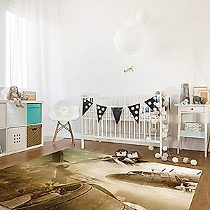 Area Rug, 4x6ft Fluffy Rugs for Living Room, Non-Slip Non-Shedding Shag Carpet for Bedroom Decor, Aircraft Battlefield Air War Area Rugs for Aesthetic Room Decor