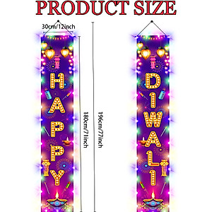 Diwali Door Hanging Banner Lighted Decorations Festival of Light Porch Sign with LED Light Deepavali Celebration Banner Party Indoor Outdoor Wall Decor