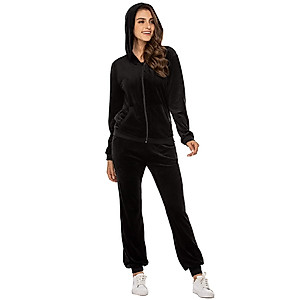HOTOUCH Womens Velour Two Piece Outfits Active Hoodies Outfits Sports Wear Jogging Track_Suit Black, X-Large
