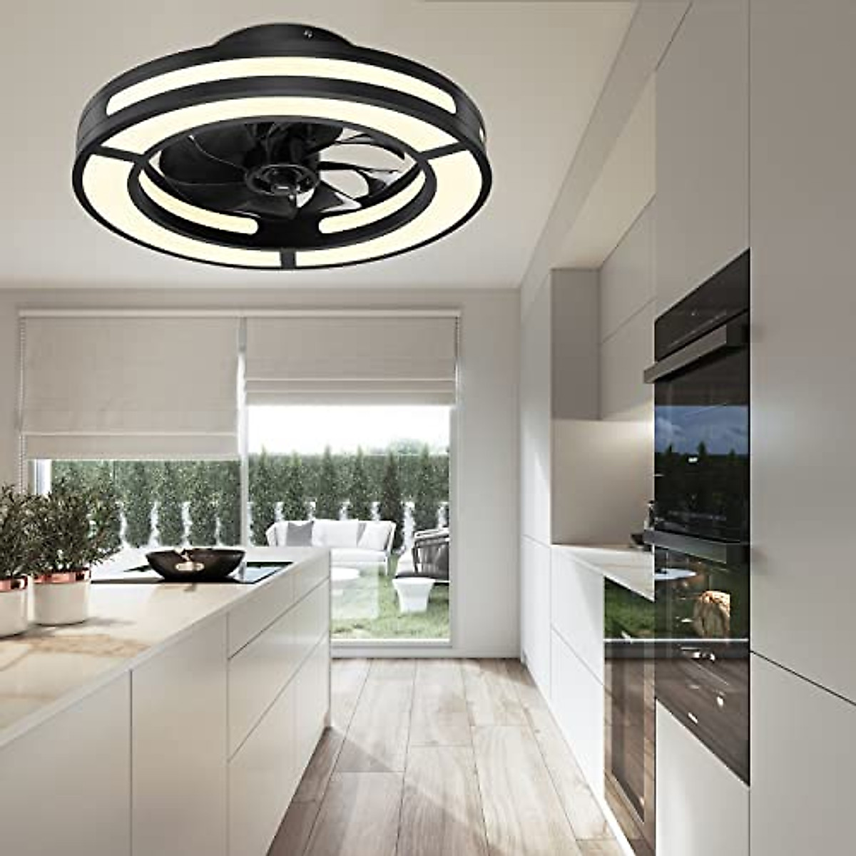 Ohniyou Ceiling Fan with Lights Remote and APP Control,19'' Flush Mount Low Profile Fan,Smart Ceiling Fan with Dimmable LED Night Light Reversible Blades Timing, Enclosed Fan for Bedroom,Living Room