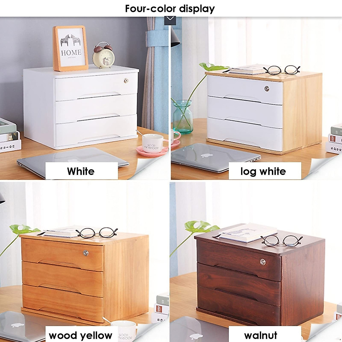 FPIGSHS Wooden Desktop Storage Box with Lockable Drawers, Office Supplies A4/Receipt File Organizer, Flat File Cabinet (Color : A, Size : 4 Drawer)