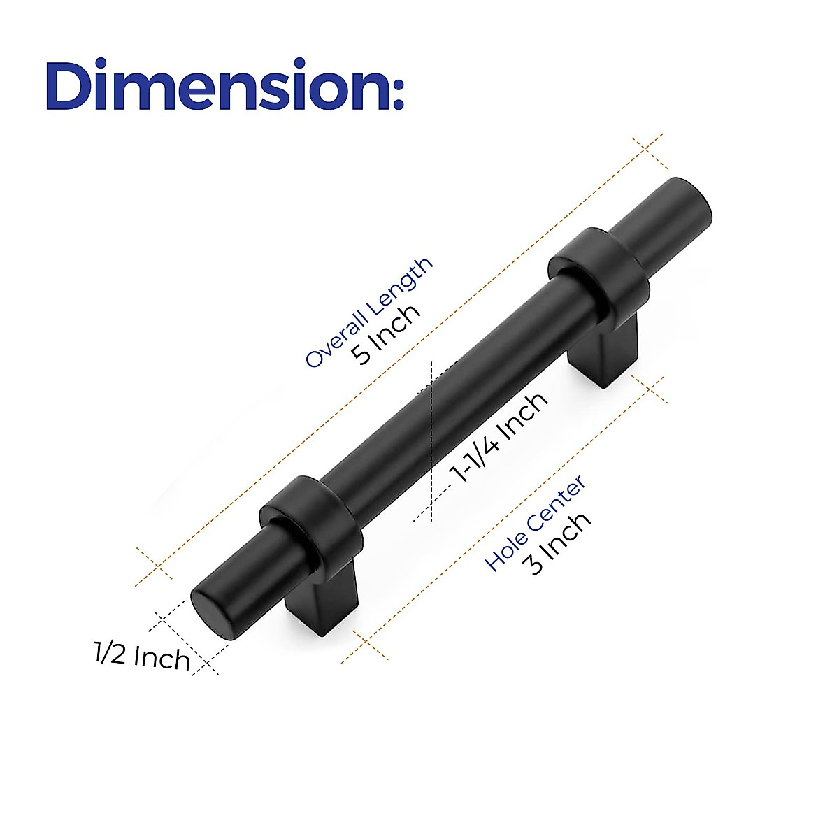 Ravinte 30 Pack 5 Inch Cabinet Pulls Matte Black Kitchen Cabinet Hardware Cupboard Handles with Square Base 5" Length,3" Hole Center