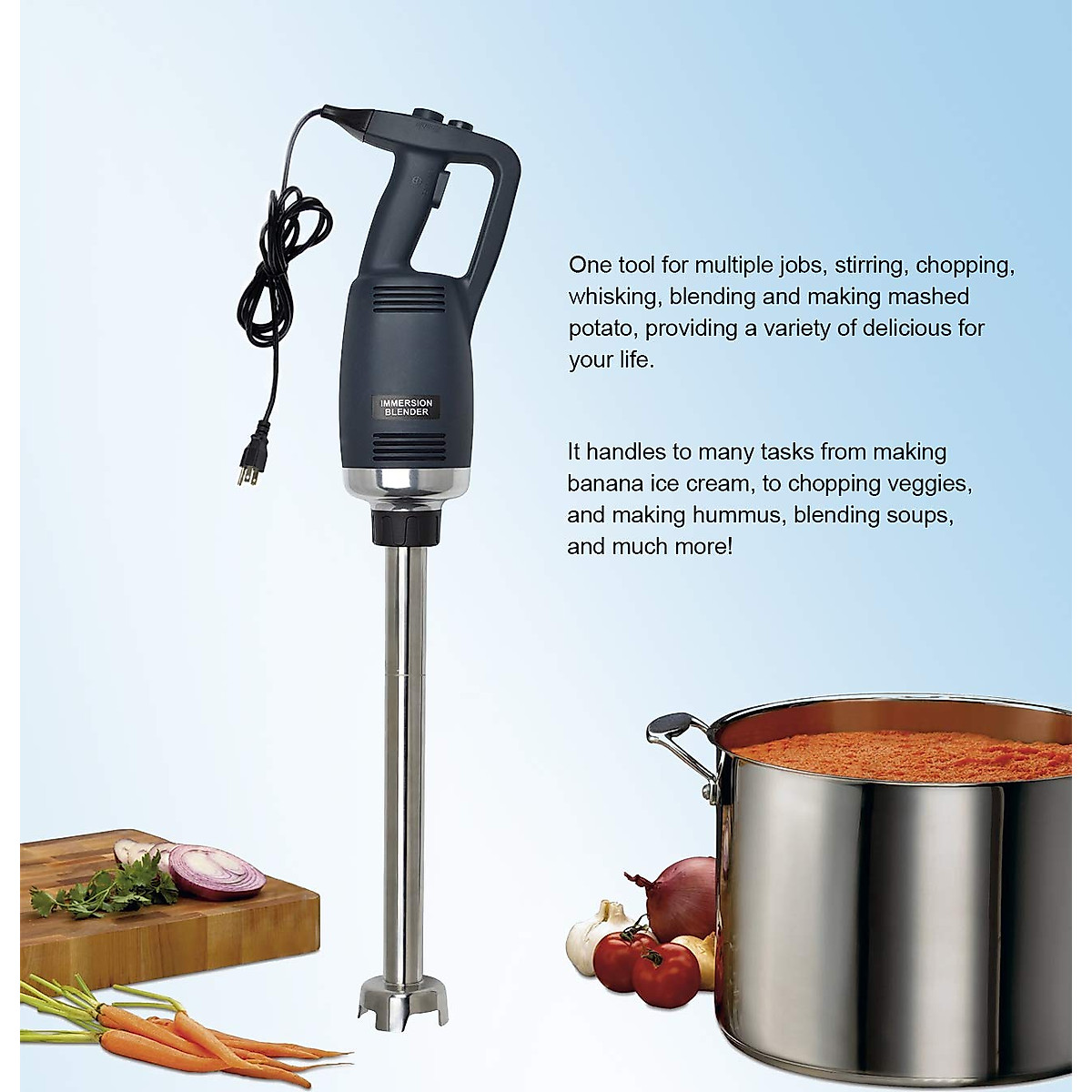 Zz Pro Commercial Electric Big Stix Immersion Blender Hand Held Variable Speed 750 Watt Mixer with 16-Inch Removable Shaft, 35-Gallon Capacity(LW750S16)