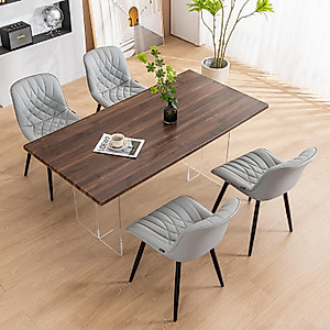 YOUNUOKE Dining Chairs Set of 2 Mid Century Modern Kitchen Chair Comfortable Upholstered Faux Leather Dinner Chairs for Kitchen Dining Room, Grey