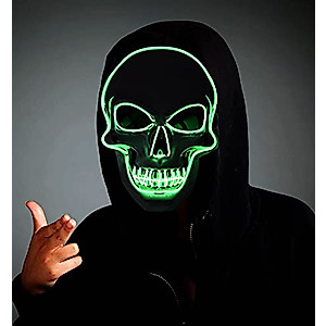 WENTAOWULUE LED Halloween Face Mask Skull Skeleton Light Up Full Face Mask Blue