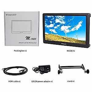 WIMAXIT 10.1 inch Full HD IPS 1920x1080 Monitor with HDMI, VGA for Versatile Display - Ideal for PC, Camera, CCTV Surveillance and Gaming Consoles
