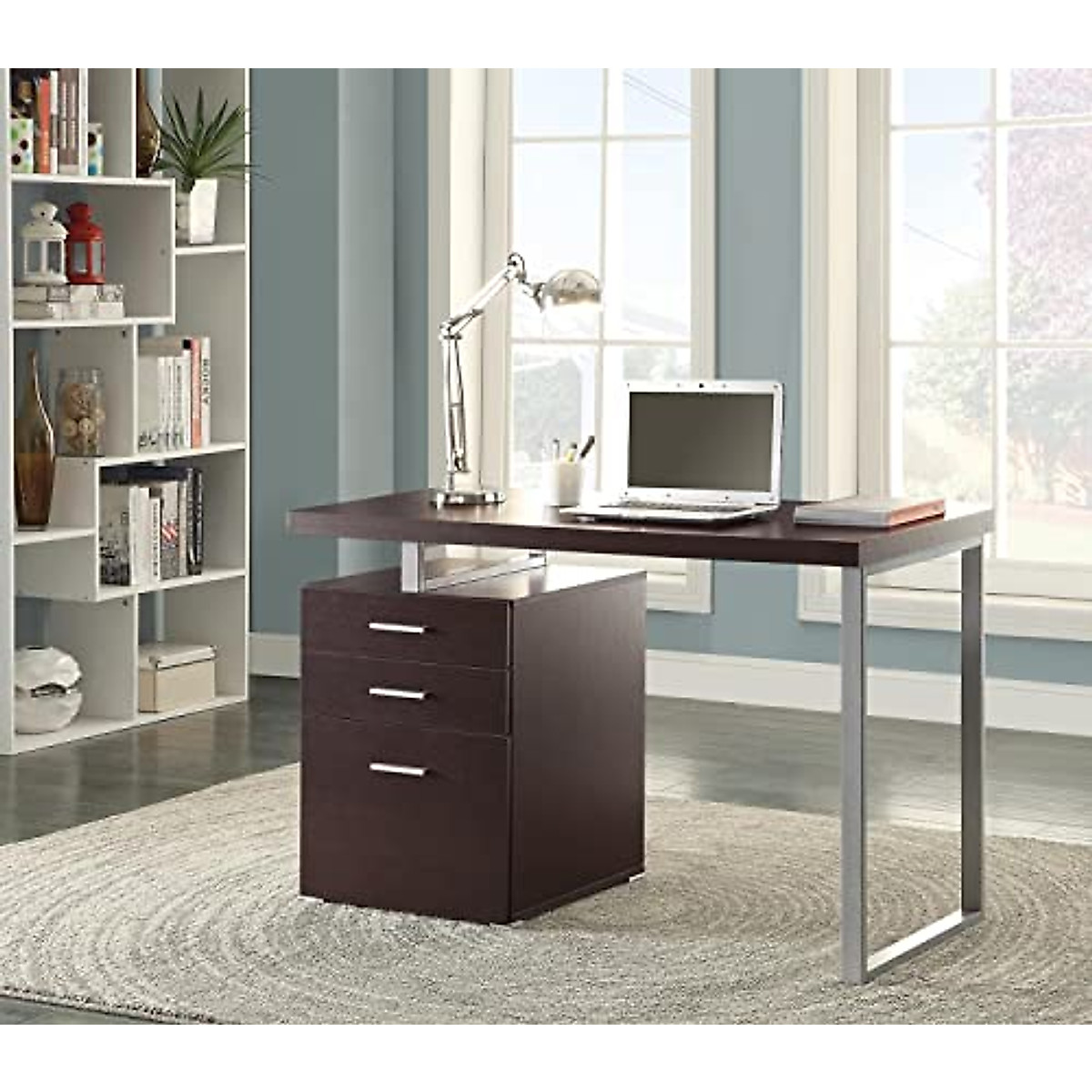 Coaster Furniture Brennan Modern 3 Drawer Home Office Writing Computer Desk Silver Metal Frame Cappuccino Brown Silver 800519