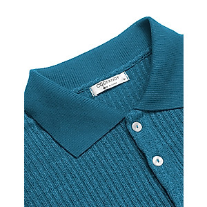 COOFANDY Mens Long Sleeve Polo Shirt Knit Pullover Golf Tops Sweater T Shirts Blue