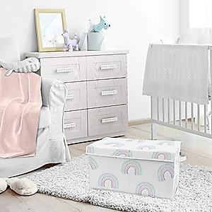 Sweet Jojo Designs Pastel Rainbow Girl Small Fabric Toy Bin Storage Box Chest For Baby Nursery or Kids Room - Blush Pink, Purple, Teal, Blue and White