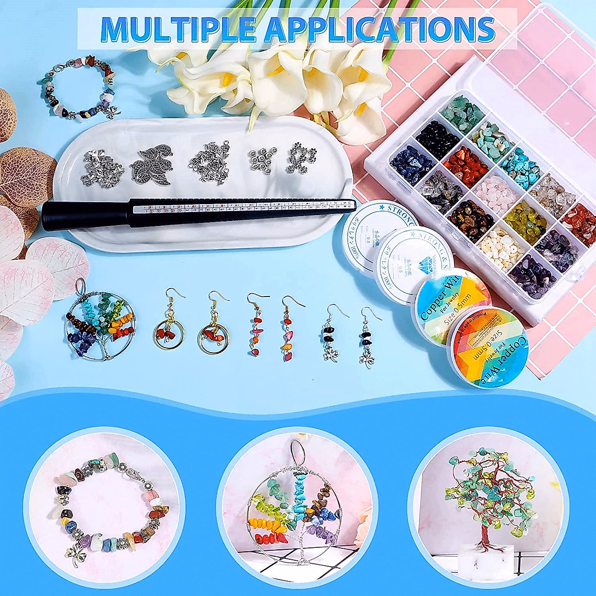 Marycan Irregular Chips Stone Beads Natural Gemstone Beads Kit with Earring Hooks Spacer Beads Pendants Charms Jump Rings for DIY Jewelry Necklace Bracelet Earring Making for All People