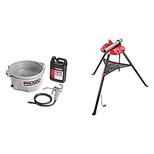 RIDGID 10883 Model 418 Oiler with Premium Thread Cutting Oil, Silver & Mophorn 460-6 Tripod Pipe Chain Vise 1/8"-6" Capacity,Pipe Stand Portable Foldable Steel Legs,Pipe Jack Stands w/Tool Tray