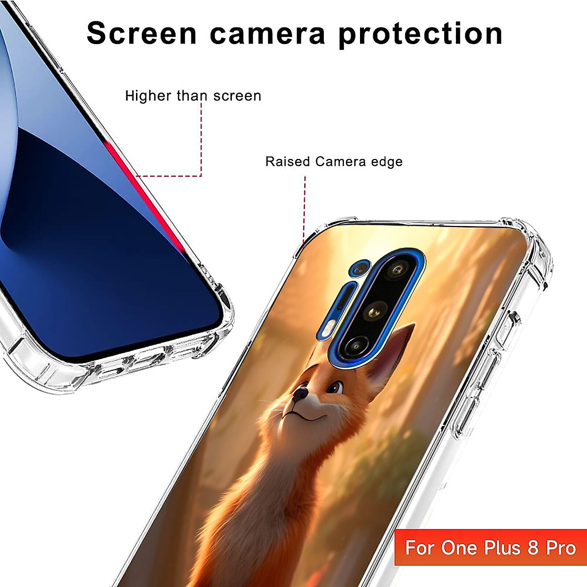 Elgzigok Transparent Case for OnePlus 8 Pro Fox-aa23 Phone Cover Clear Silicone Protective Case for OnePlus 8 Pro Shock-Proof Four Corners Reinforced