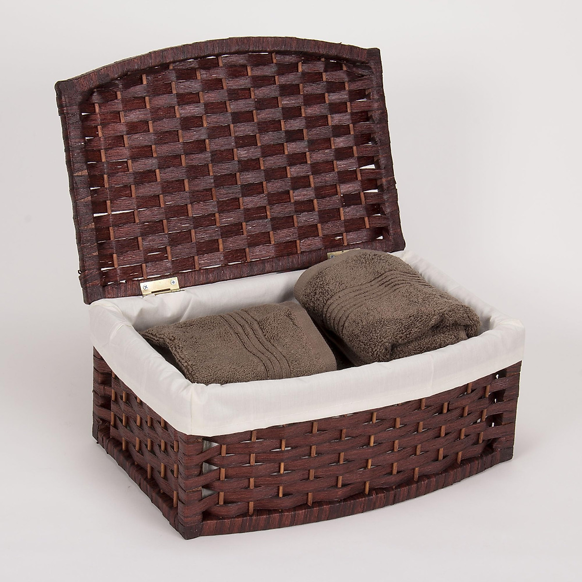 Household Essentials Hand-Woven Paper Rope Basket with Lid and Liner, Dark Brown Stain