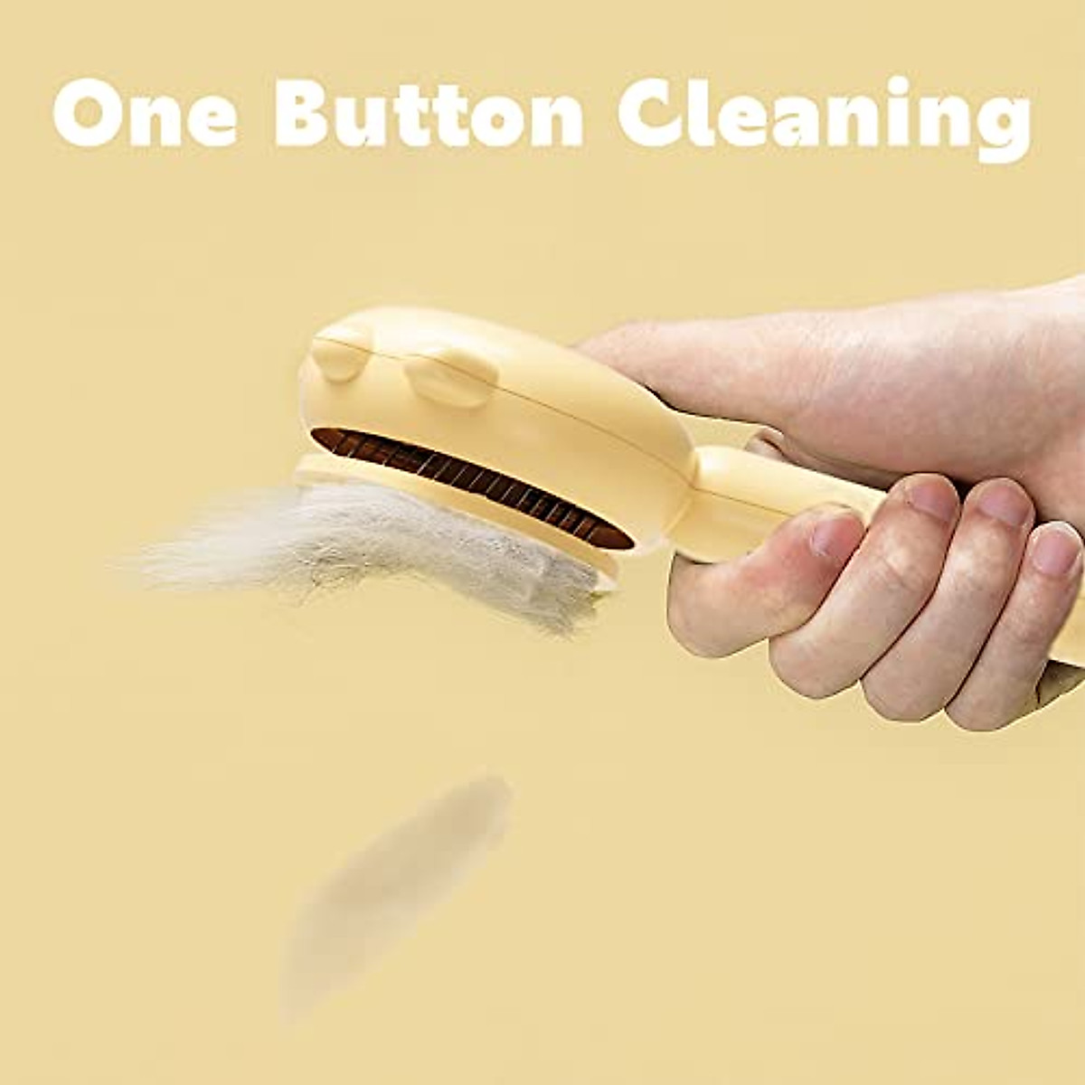 OurMiao Paw Cat Brush with Release Button, Self Cleaning Cat Brush for Shedding, Cat Hair Brush for Grooming Long and Short Haired Cats Dogs (Yellow)