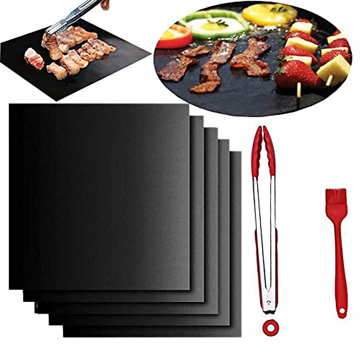NA1 HomeEarth Grill Mat Set of 5 – For cooking and baking; Non-stick BBQ mats, Dishwasher safe, Reusable, Heavy Duty, Anti static ; For Microwave, BBQ, Air Fryer, All Grill types - BLACK