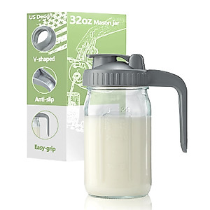 32oz Glass Pitcher with Lid & V-shaped Pour Spout - 1 Quart Breastmilk Pitcher Double Leak Proof, Creamer Container for Sun Tea, Juice, Cold Brew Coffee, Breastmilk Storage Container