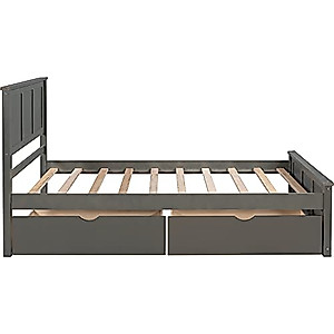 Harper & Bright Designs Twin Bed with Storage Drawers, Solid Wood Platform Bed Frame with Headboard and Footboard- Gray