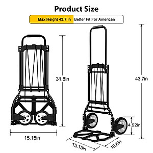 Folding Hand Truck and Dolly, 200 LB Capacity Upgraded Aluminum Dolly Cart, Extended Handle Portable Dolly for Travel, Moving, Shopping, Office Use, Black