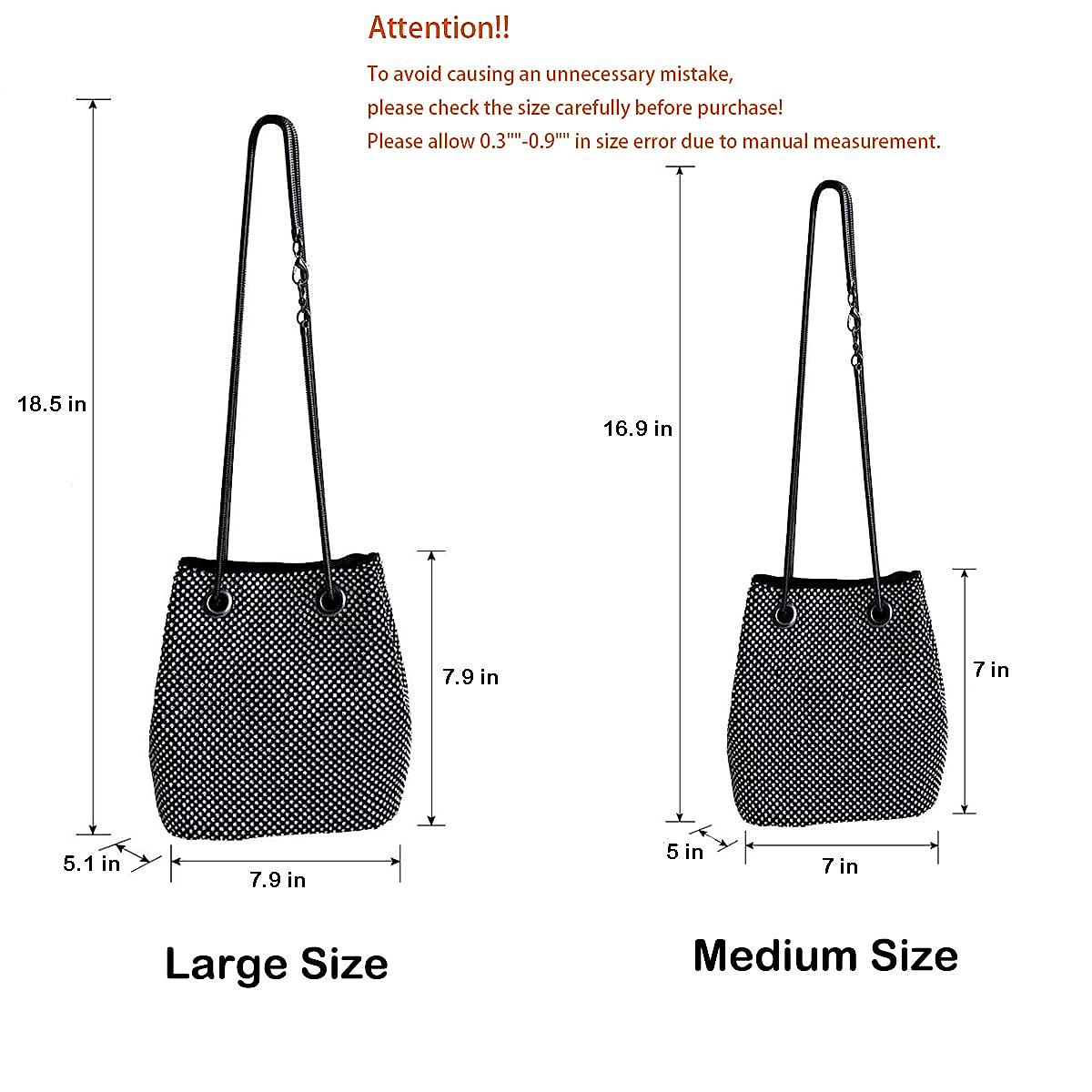 Women's Black Evening Bag- Medium Size Full Rhinestones Bucket Bling Crossbody Bag Shoulder Bag Handbag for Party Wedding Date Night