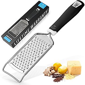 Zulay Kitchen Professional Cheese Grater Stainless Steel - Durable Rust-Proof Metal Lemon Zester Grater With Handle - Flat Handheld Grater For Cheese, Chocolate, Spices, And More - Black