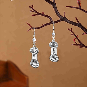 Dreuyet Yarn Knitting Pearl Earrings for Women Unique Silver Sewing Knitting Themed Needles and Yarn Ball Charm Crochet Earrings for Knitter Sewing Lovers Jewelry Gift (Yarn Knitting)
