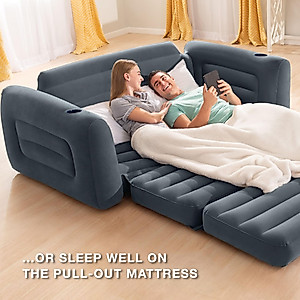 Intex Pull-Out Sofa Inflatable Bed, 80" X 91" X 26", Queen, Gray