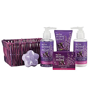 Draizee Spa Basket For Women - Lavender and Grape 5 Piece Spa Gift Set Luxurious Home Relaxation Fragrance Spa Gift Basket for Women - #1 Christmas Gifts For Women, Girlfriend