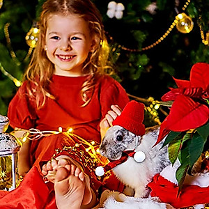 12 Pieces Christmas Guinea Pig Costume Chicken Hat Scarf Set Xmas Hat and Scarf Rabbit Christmas Clothes Festival Small Animal Outfits for Hen Duck Hamster Guinea Pig Kitten Puppy Parrot