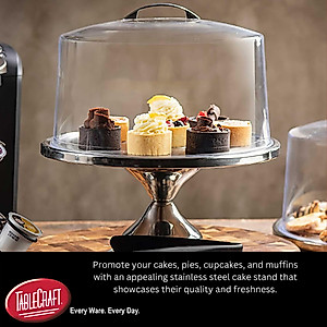Tablecraft Cake Stand with Dome, Clear Acrylic Shatterproof Lid Cover with Stainless Steel Display Pedestal, Domed to Fit 12 Inches in Diameter Cakes, Pies and Pastry, Commercial Restaurant Use
